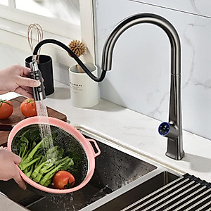 Touchless Kitchen Faucet with Put Down Sprayer, Touch Screen Kitchen Faucet with Temperature Display, Smart Sensor Kitchen Faucet, Brass Kitchen Sink Faucet, Kitchen Mixer Tap-Gray