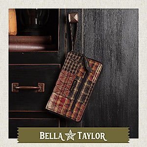 Bella Taylor Wrist Strap Wallet for Women | Multi Card Zip Around Wallet with RFID Protection and Wristlet Strap | Quilted Cotton Beckham Black and Burgundy Patchwork