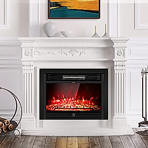 COSTWAY 28.5-Inch Electric Fireplace Inserts, 750W/1500W Wall Recessed and Freestanding Fireplace with 3 Flame Colors, 5 Brightness Settings, 8H Timer, Remote Control, Fireplace Heater for Indoor Use