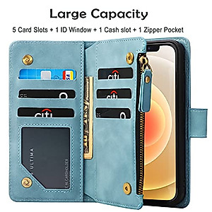 RANYOK Wallet Case Compatible with iPhone 13 Pro (6.1 inch), Premium PU Leather Zipper Flip Folio Wallet RFID Blocking with Wrist Strap Magnetic Closure Built-in Kickstand Protective Case (Baby Blue)