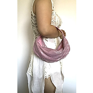 Womens Hand carry Hobo Bag clutch metal mesh evening purse for Cocktail Party Prom Wedding Banquet (Pink)