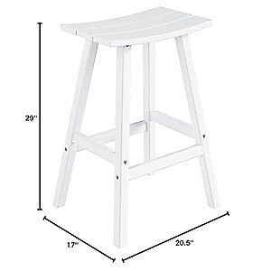 WO Home Furniture Patio Bar Stools Set of 2 PCS Outdoor Adirondack 29" in Saddle Stools for Porch, Backyard, BarBQ, Party, Events (White)