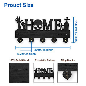 MAYJOYDIY Halloween Home Skeleton Hand Key Holder for Wall 11.8x5.7inch Wood Skull Grave Key Rack with 5 Alloy Hooks Key Rack Organizer for Gift Entryway Front Door Hallway Key Organizer