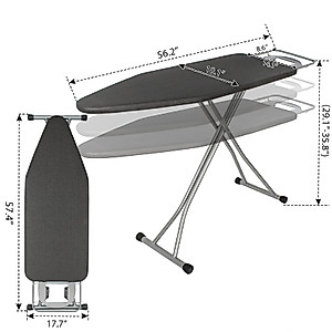 AKOZLIN 48" x 18" Extra Wide Ironing Board with Height Adjustable up to 36",Solid Steam Iron Rest,T-Leg Extreme Stability Foldable Ironing Board for Home Laundry Room Dorm Grey