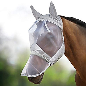 Harrison Howard CareMaster Horse Fly Mask Long Nose with Ears Full Face Moonlight Silver Small Pony