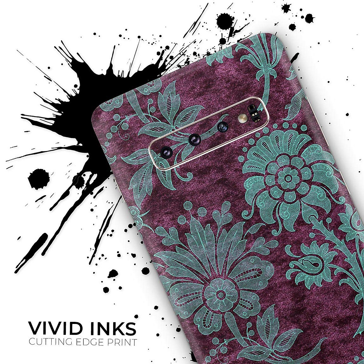 DesignSkinz Burgundy and Turquoise Floral Velvet v3 Protective Vinyl Decal Wrap Skin Cover Compatible with The Samsung Galaxy S20 (Screen Trim & Back Glass Skin)