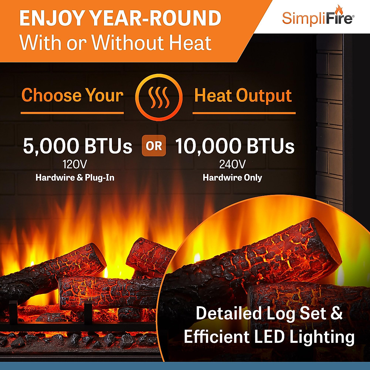 SIMPLIFIRE 36" Built-in Metal Electric Fireplace - Black, SF-BI36-E