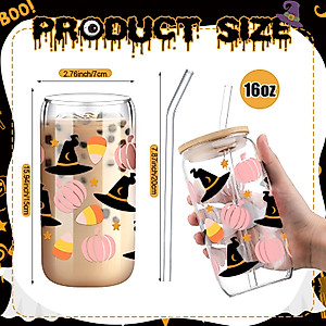 RimCereal 6 Pcs Ghost Halloween Cup Bulk 16 oz Pastel Halloween Ghost Decorations Mug Cute Halloween Gifts Spooky Iced Coffee Can Tumbler with Straw and Bamboo Lid Halloween Stuff for Women Men