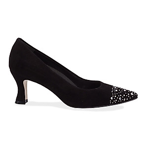 Ros Hommerson Women's Sadee Comfort Sculpted Heel Pump with Rhinestones Black Kid Suede 8.5 US Wide (D)