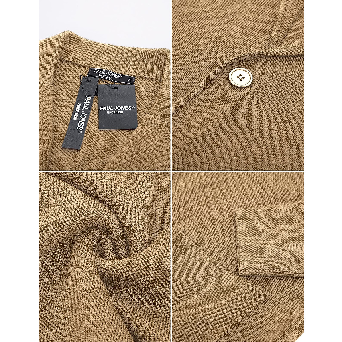 Men Cardigan Sweaters Jacket Stylish Regular Fit Notch Lapel Knit Blazer Sport Coat Business Work Blazer Camel XL