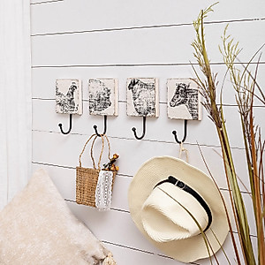 Generic Set of 4 Farm Animal Wall Hooks Rustic Farmhouse Wooden Hanging Coat Hooks Wall Mounted Utility Hook Decor for Coats Hats Towels Bags Keys - 7.87"" x 2.36"" x 4.96"", White