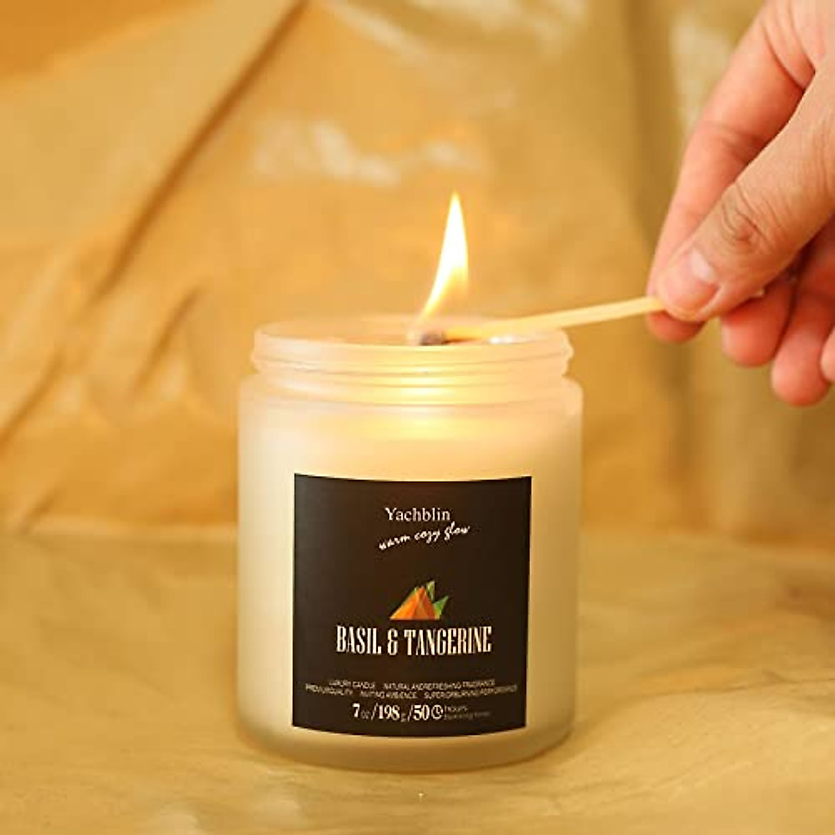 Yachblin Basil&Tangerine Scented Candles 100% Soy Wax, All Natural Candles for Home Scented, Aromatherapy Candles Gift Set for Women, Glass Fragrance Hand Poured Jar Candle, 50 Hour Burn, 7 Oz