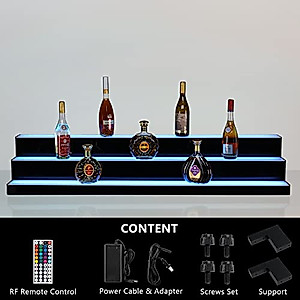 ROVSUN 3 Step 60 Inch LED Lighted Liquor Bottle Display Shelf with Remote Control, Acrylic Illuminated Bar Shelves Lighted Drinks Lighting Shelves for Liquor Bottles Commercial Home Bar Accessories