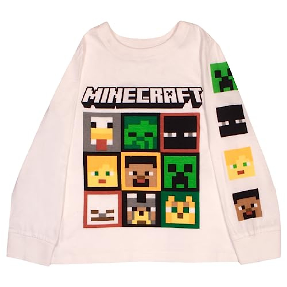 Minecraft Characters Boys Long Sleeve T-Shirt, 3-Pack Bundle Set for Kids and Toddlers (Size 7, Black/White/Royal)