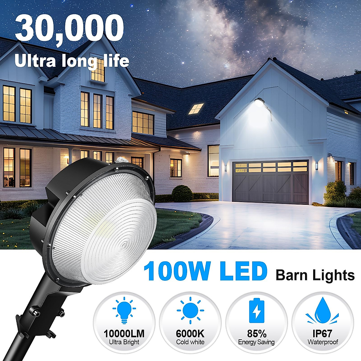 AUXTINGS 100W LED Barn Light,10000LM Yard Area Lights Dusk to Dawn Outdoor Lighting with Photocell 6000K Daylight IP66 Waterproof Street Lights for Security Farmhouse Area Light Garage