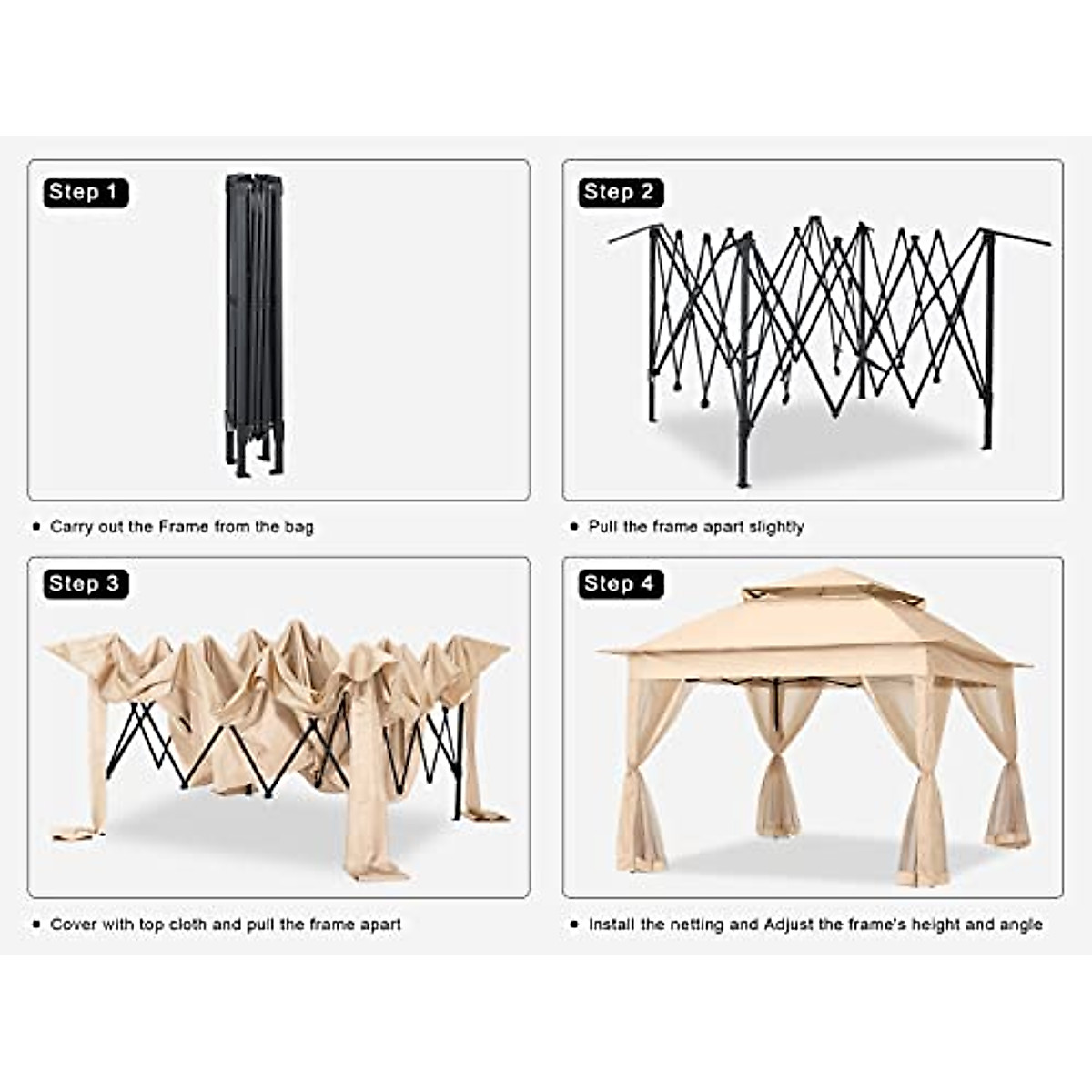 MASTERCANOPY Patio Gazebo Outdoor Pop Up Gazebo with Mesh Walls (11x11, Khaki)