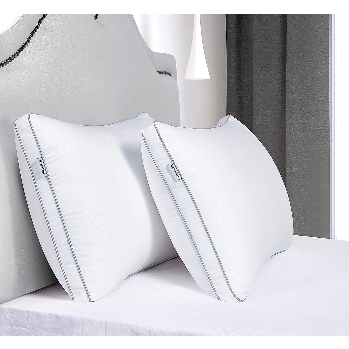 Bedufsar Bed Pillows for Sleeping, Queen Size Pillows Hotel Quality Set of 2, Firm and Supportive Gusseted Pillows for Side and Back Sleepers, Cooling Down Alternative Fluffy Soft Pillow (20x30 in)