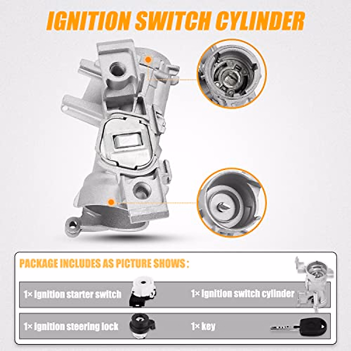RANSOTO Ignition Starter Switch Lock Cylinder Compatible with 2003-2013 Volkswagen VW Golf Jetta MK5 Audi A3 TT R8 Replaces 1K0905851B 1K0905865 5Q0905865A Ignition Switch Steering Lock with Key