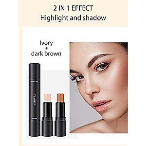 MIRORA Contour Stick, Concealer Contour, Shading Highlighter Stick for Makeup, 2 in 1 effect Face Cosmetics (2 Colors, Lvory, Dark Brown)