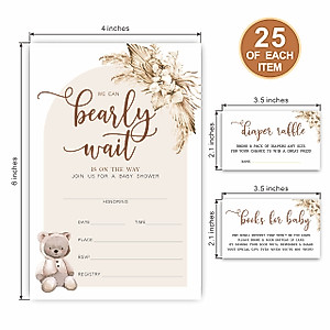 Baby Shower Invitations, Diaper Raffle Tickets and Baby Shower Book Request Cards, Bear Boho Floral Baby Gender Reveal Party Supplies, Gender Neutral Baby Shower Decorations - 25 Sets(YQKTZ-014)