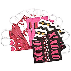 JOYIN 24 Pcs Valentine's Day Paper Gift Bags with Handle, Paper Wrapping Kraft Bags for Funny Gift Giving Novelty Gift Exchange Gift Wrapping Valentines Gift Bags Party Favors
