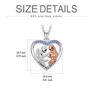 ONEFINITY Jack And Sally Necklace Nightmare Sterling Silver Family Heart Pendant Jewelry Before Christmas Birthday Gifts for Women