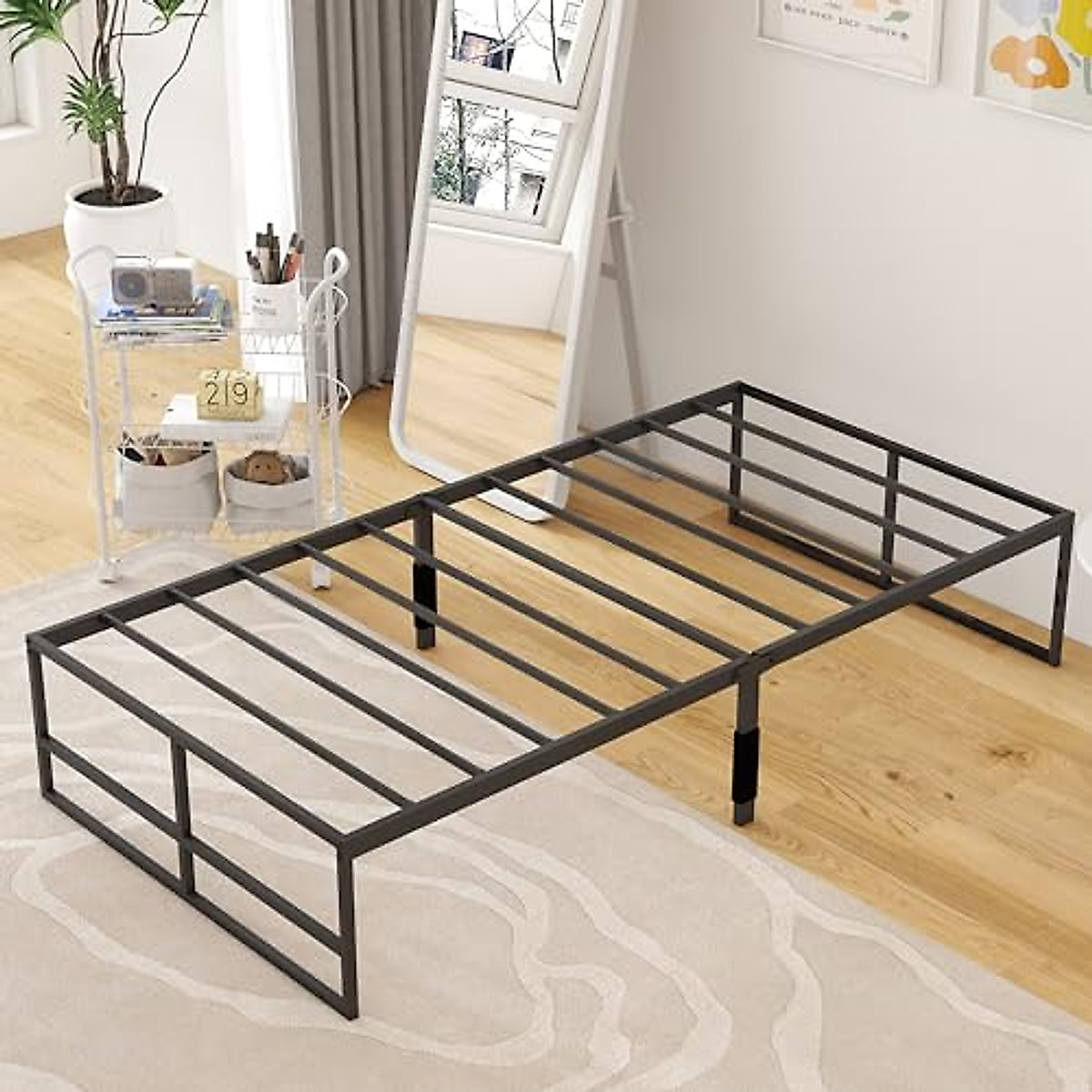 HOMWAYART Cheap Base De Camas Twin Size,Black Metal Heavy Duty Kids Twin Platform Bed Frame,Double Mattress Frame,Tall Spaces Storage,No Box Spring Required.