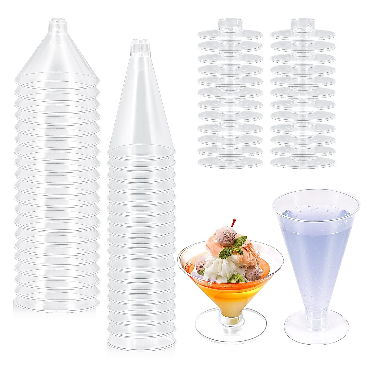 KesaPlan 40 Pack 2 Style Plastic Martini Glasses Disposable Cocktail Glasses 5/8.5 oz Martini Plastic Cocktail Glasses Ice Cream Dessert Cups with Spoons for Appetizer, Outdoor Parties, Weddings
