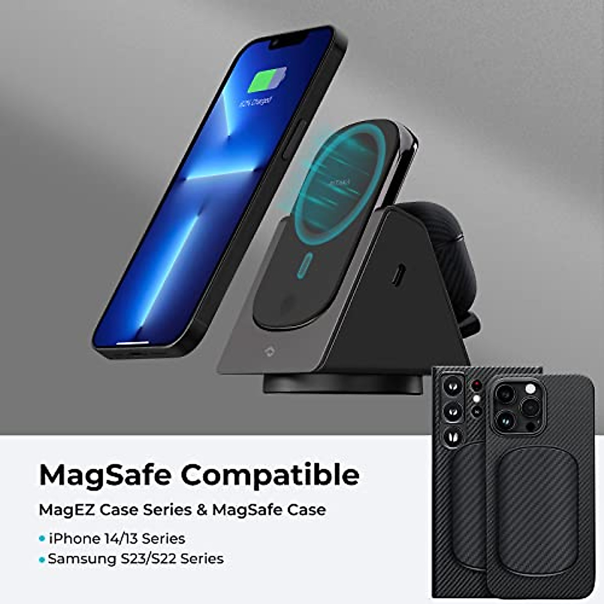 PITAKA 3 in 1 Wireless Charging Station Apple with Portable Battery Bank [MagEZ Slider] Wireless Charging Station for iPhone 14/13/12, and AirPods Pro/3/2