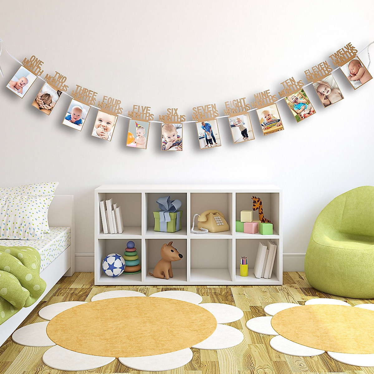 Bememo 1st Birthday Baby Photo Banner for Newborn 12 Month Photo Prop Monthly Milestone Bunting Garland First Birthday Party Decoration