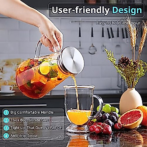 2 Liter 68 oz Glass Pitcher with Lid, Bivvclaz Glass Water Pitcher for Fridge, Glass Water Carafe for Hot/Cold Beverage, Iced Tea Pitcher, Large Pitcher for Coffee, Juice, Easy Clean Glass Jug