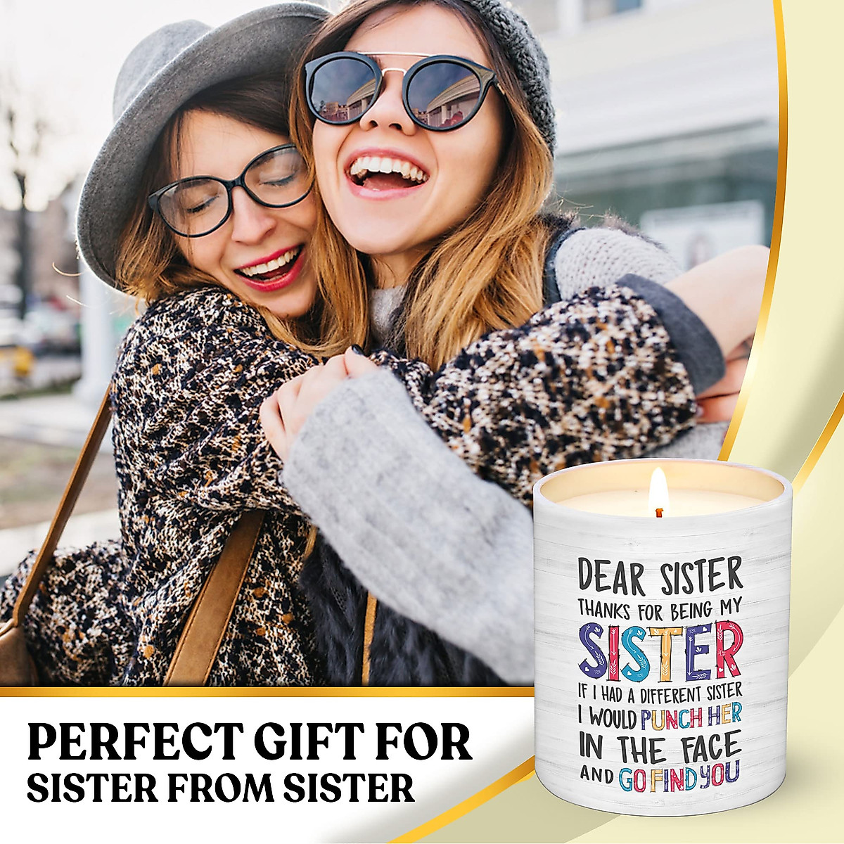 Sister Gifts from Sister, Christmas Gifts for Sister, Sister Birthday Gifts from Sister - Best Friend Giftss for Women - Birthday Gifts for Sister, Best Friend, BFF, Bestie, Soul Sister Candle 10Oz