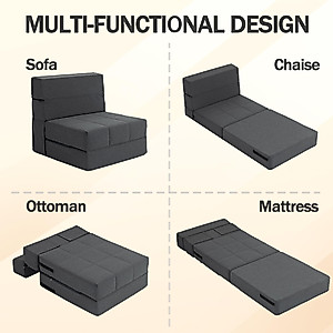 HXZDZ Folding Sofa Bed - Convertible Sleeper Chair, Fold Out Couch,7 inch Memory Foam Floor Mattress, Futon Sofa for Living Room/Apartment/Home Office, Single Size, Dark Grey