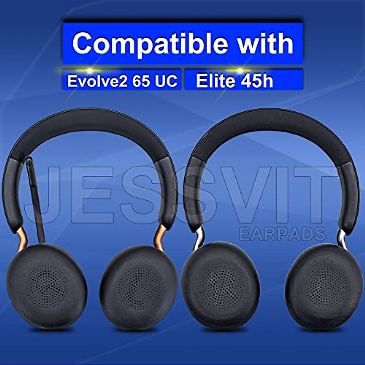 Earpads Replacement for Elite 45h, Evolve2 65 MS/UC Wireless Headphones - Protein Leather/Ear Cushion/Ear Cups by JESSVIT (Black)