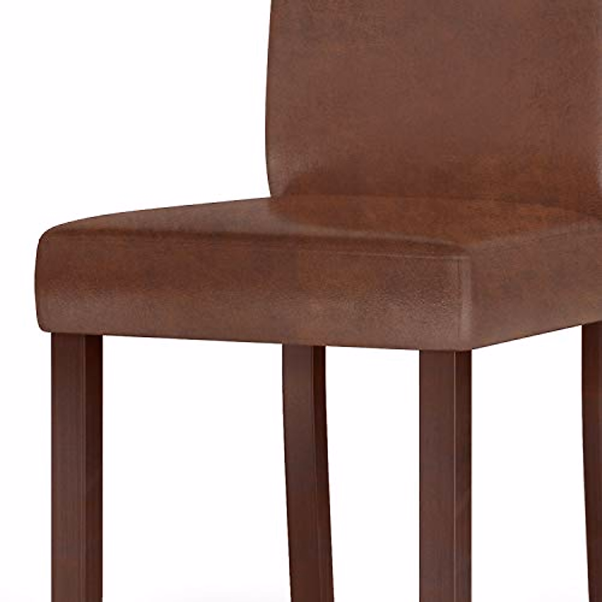 SIMPLIHOME Acadian Parson Dining Chair (Set of 2), Distressed Saddle Brown Faux Leather and SOLID WOOD, Square, Upholstered, For the Dining Room, Transitional Modern