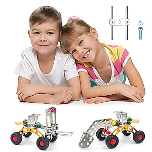 Samtor Metal Engineering Vehicle Assemble Building Blocks Toy Set Kit, Educational Car Model, for Child of Ages 8 and up, Steam, Birthday Gift (Forklift and Snow Pusher)