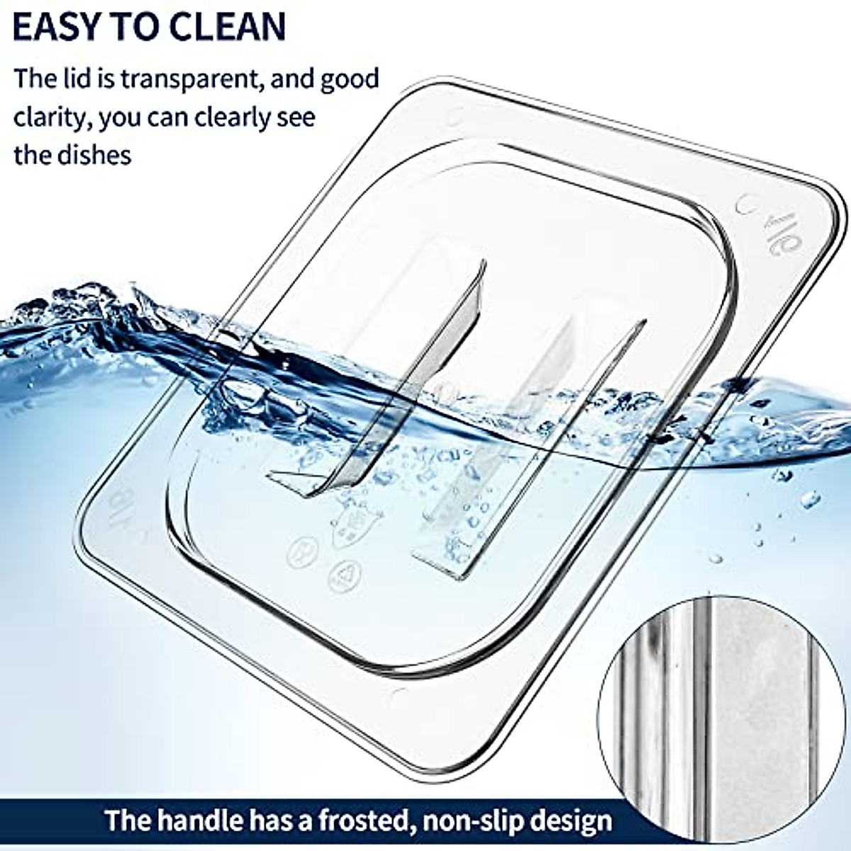 10 Pack 1/6 Size Clear Food Pan Lids Polycarbonate Universal Handled Food Pan Lid plastic Pan Lid with Handle Restaurant Commercial Hotel Food Pan Cover 6.9 x 6.3 Inch for Food Fruits Vegetables