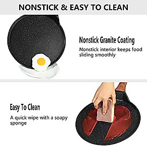 ESLITE LIFE Nonstick Crepe Pan with Spreader, 11 Inch Granite Coating Flat Skillet Tawa Dosa Tortilla Pan, Compatible with All Stovetops (Gas, Electric & Induction), PFOA Free, Black