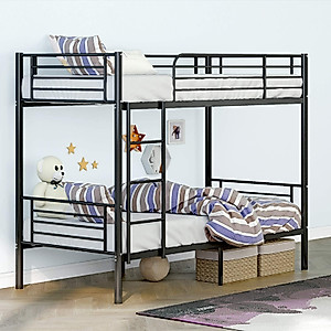 Lumelay Bunk Bed Twin Over Twin, Heavy Duty Twin Size Metal Bunk Bed Frame with Guardrail & Ladders, Space-Saving, Noise Free, No Box Spring Needed (Black)