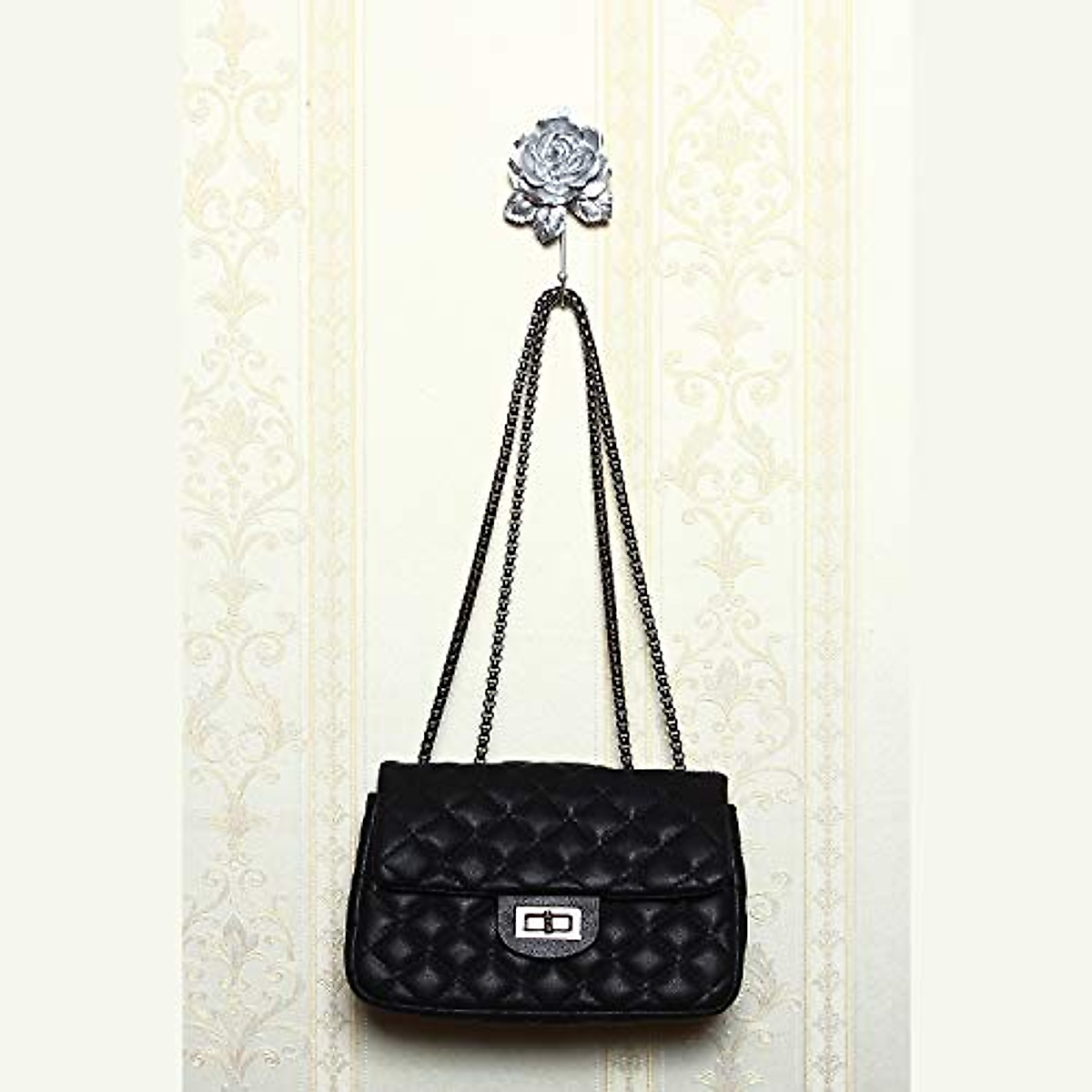 MDPLY Classic Rose of Pastoral Coat Hook Wall Mounted Wall Decor Durable Handmade Resin Decorative Robe Hook, Scarf, Bag, Towel, Hat etc for Kitchen Bathroom Office (Silver)