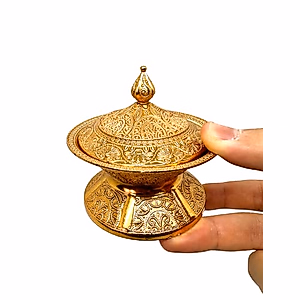 Alisveristime Traditional Ottoman Turkish Handmade Zamac Sugar Bowl with Lid (Diameter 3.34", Length 3.54"), Intricate Motifs, Ideal for Coffee and Tea Serving (Gold)
