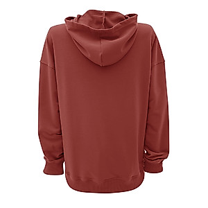 Fanway&EC Women's Casual Long Sleeve Hoodie Loose Fitted Sweatshirts Oversized Pullover Pocket Fall Tops Dark Red