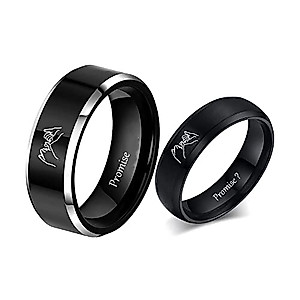 AKEL DOAP Personalized Matching Promise Rings for Couples Set with 2 Rings Engagement Rings Set Rings for Him and Her Engraved Promise Rings for Couples Christmas Gift (Style 2)