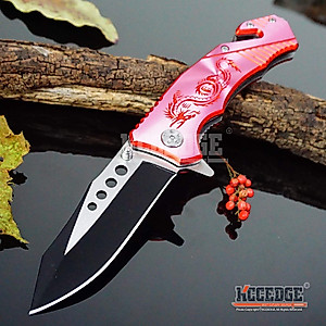 KCCEDGE BEST CUTLERY SOURCE EDC Pocket Knife Camping Accessories Razor Sharp Edge Drop Point Blade Folding Knife Camping Gear Survival Kit 58595 (Pink)