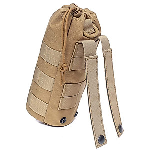 Novemkada Water Bottles Pouches - 1000D Tactical Molle Drawstring 32OZ Hydration Carrier Bag (Black+Green)