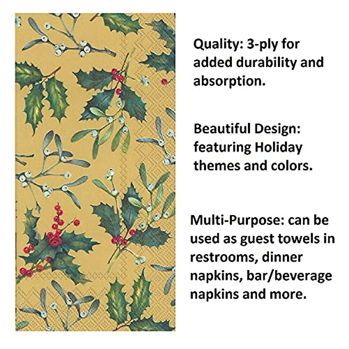 Christmas Hand Towels Sets: Quality Disposable Paper Hand Towels Featuring Beautiful Holiday Themes - 32 Total Holiday Guest Towels Per Set (Esther Gold)