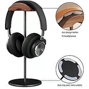 Headphone Stand Holder with Premium Walnut Wood Headrest,Headset Stand Hanger Hook for Desk with Solid Heavy Base for All Headphone Sizes