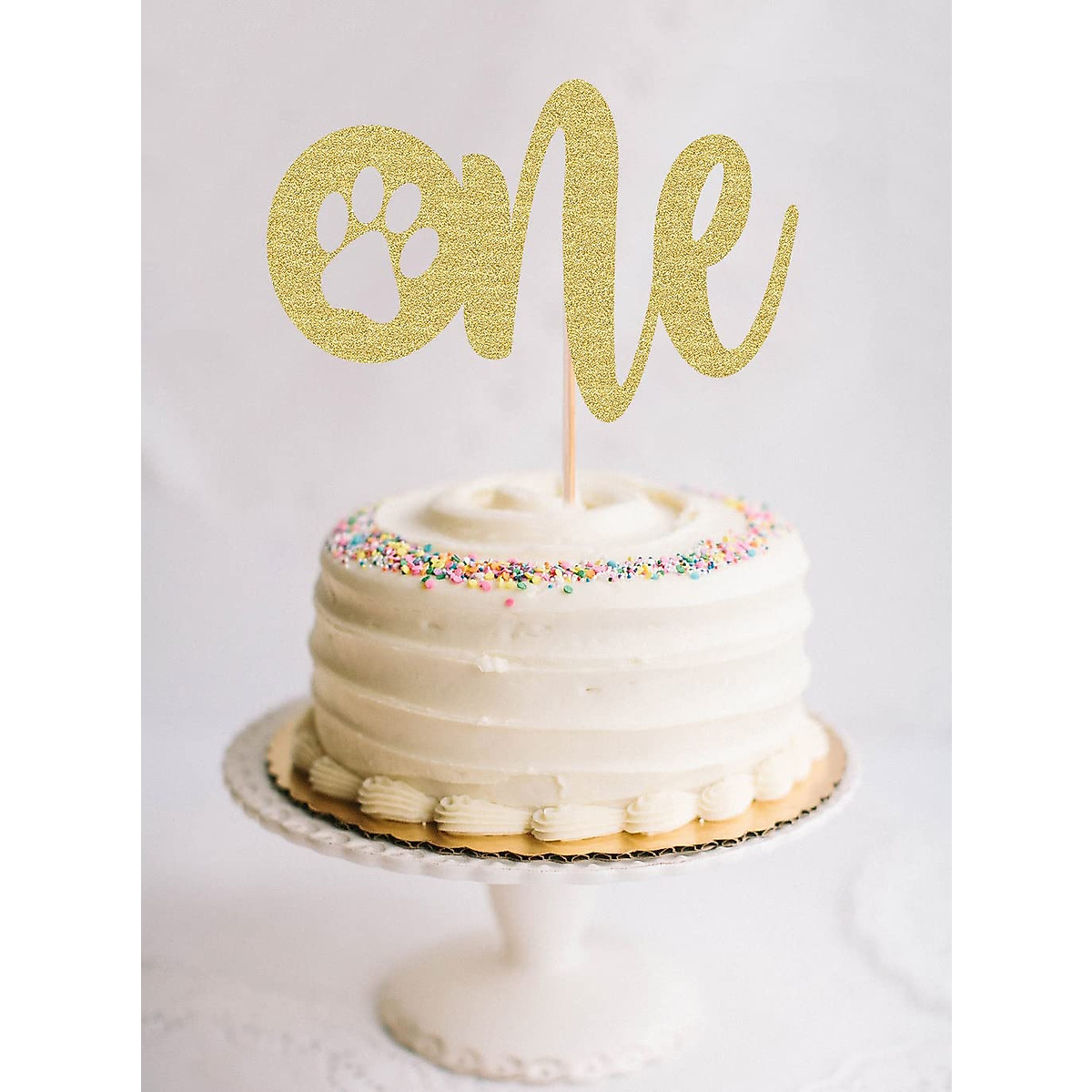 AHAORAY Paw Print One Cake Topper - Gold Glitter Pet Dog First Birthday Cake Decorations Supplies - Pet Puppy Theme Party Cake Decor, for Pet Birthday Party, Baby Shower Favors or Photo Booth Props