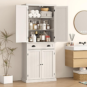 Function Home 72" Kitchen Pantry Cabinet, Tall Storage Cabinet, Freestanding Cupboard with Drawer and Adjustable Shelves, Pantry Cabinets for Kitchen Bathroom Living Room, White