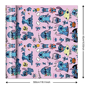 EYQQM Wrapping Paper 2 Roll 17" x 118" Gift Wrapping Paper Durable Mini Roll Surprises Gift Wrap Pack for Kids Birthday, Party Storage Festive Decoration (Pink & Blue)